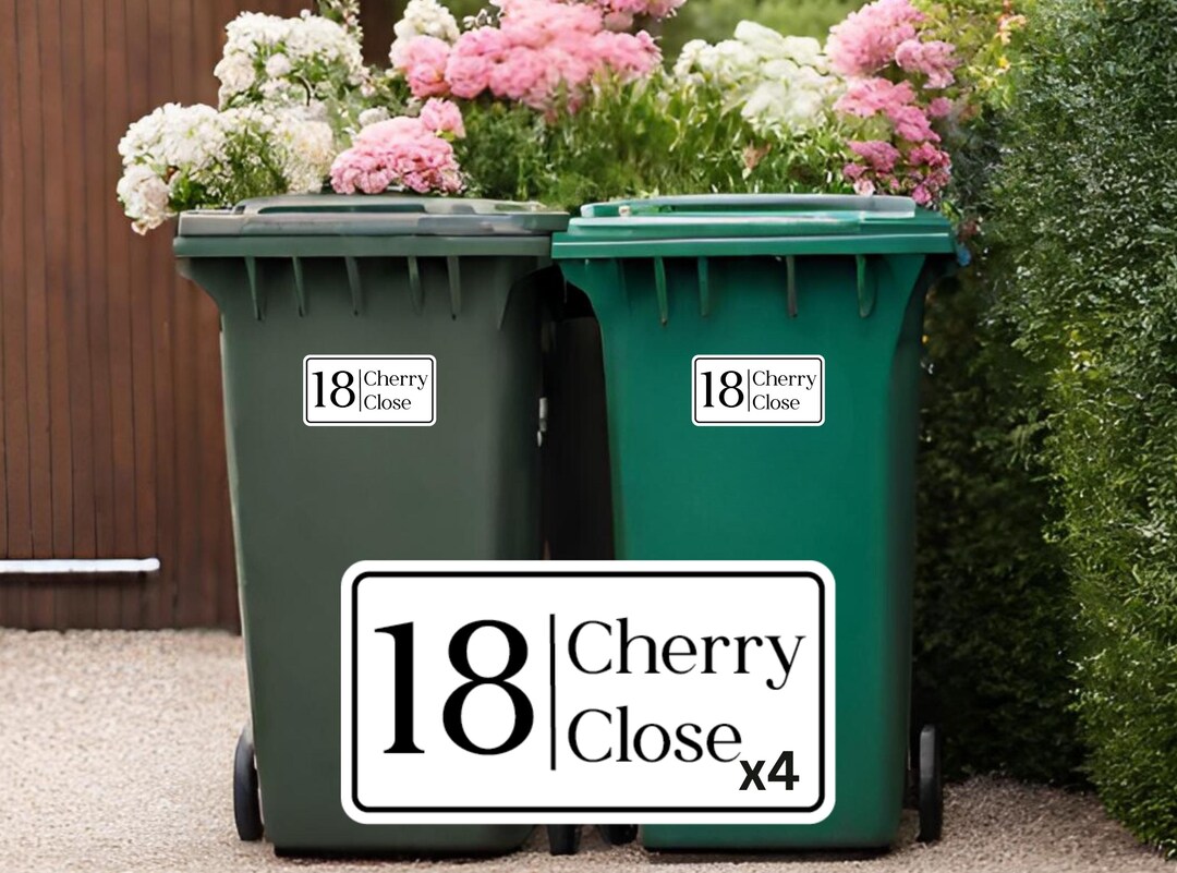 4 Pack Personalised Wheelie Bin Stickers, Bin Numbers, Bin Vinyl, Bin ...