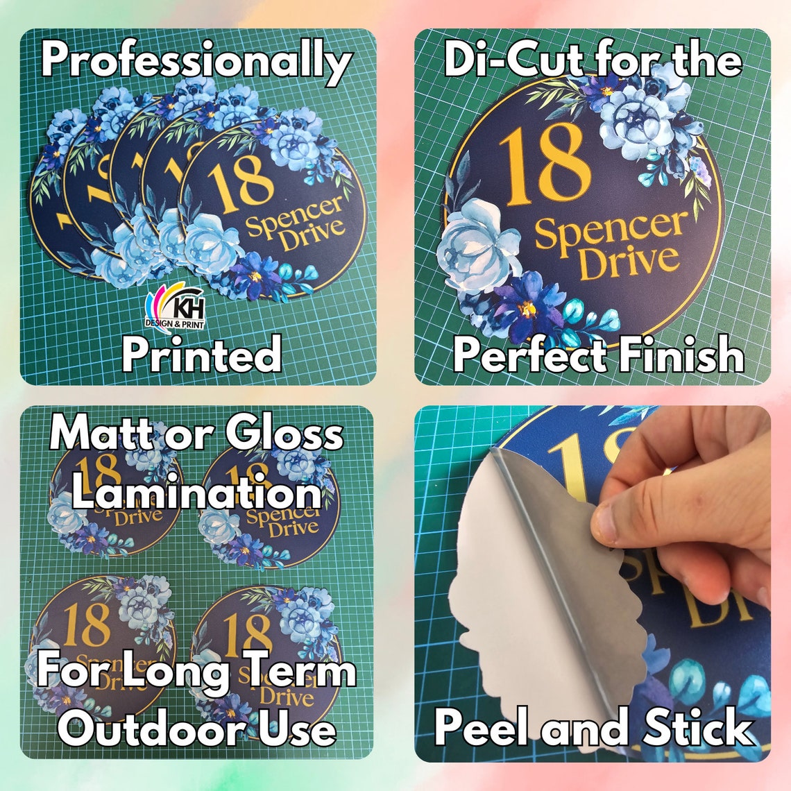 Custom Floral Laminated Wheelie Bin Stickers, House Number Street Name ...