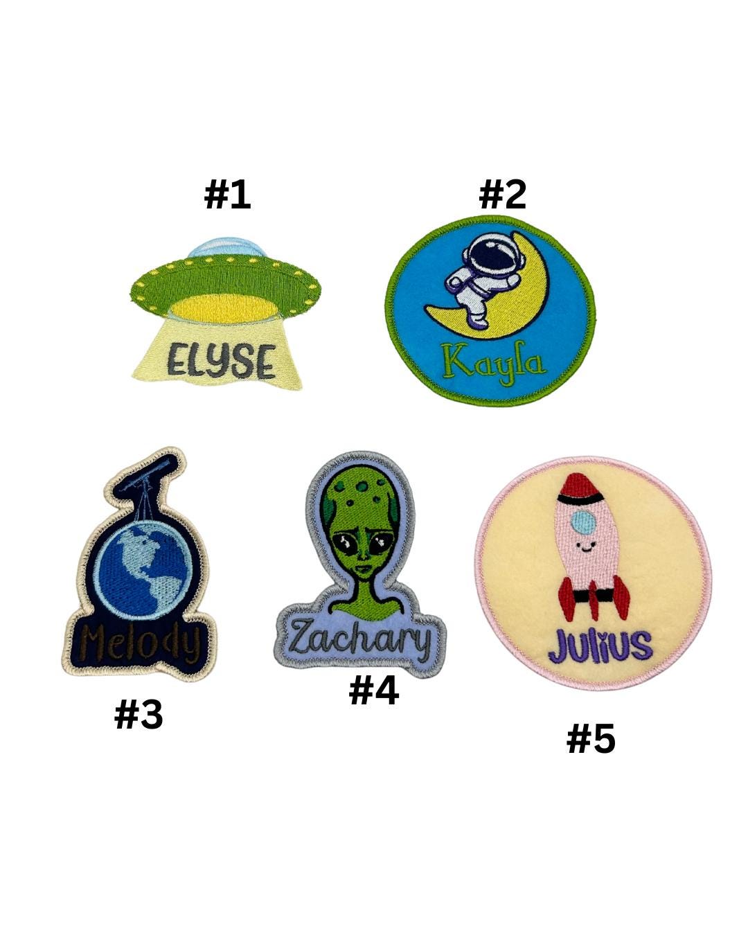 Custom Felted Iron-on Space Spaceship Alien Astronaut Name Tag Patch ...