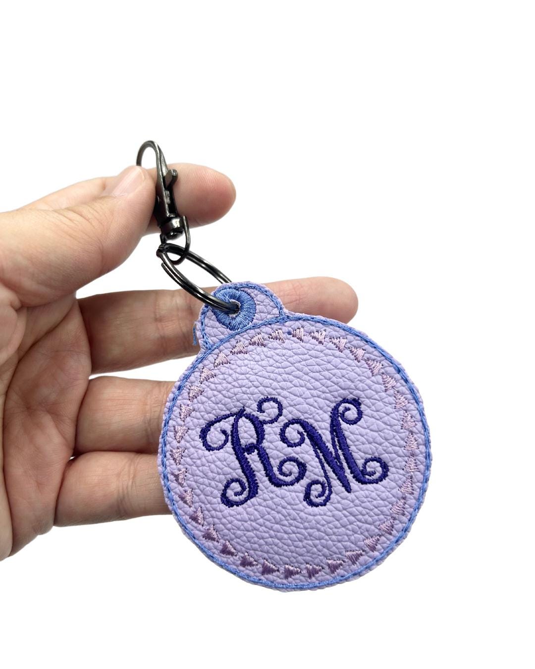 Custom Embroidered Monogram Faux Leather Keychain, 360 D-ring Key Fob ...