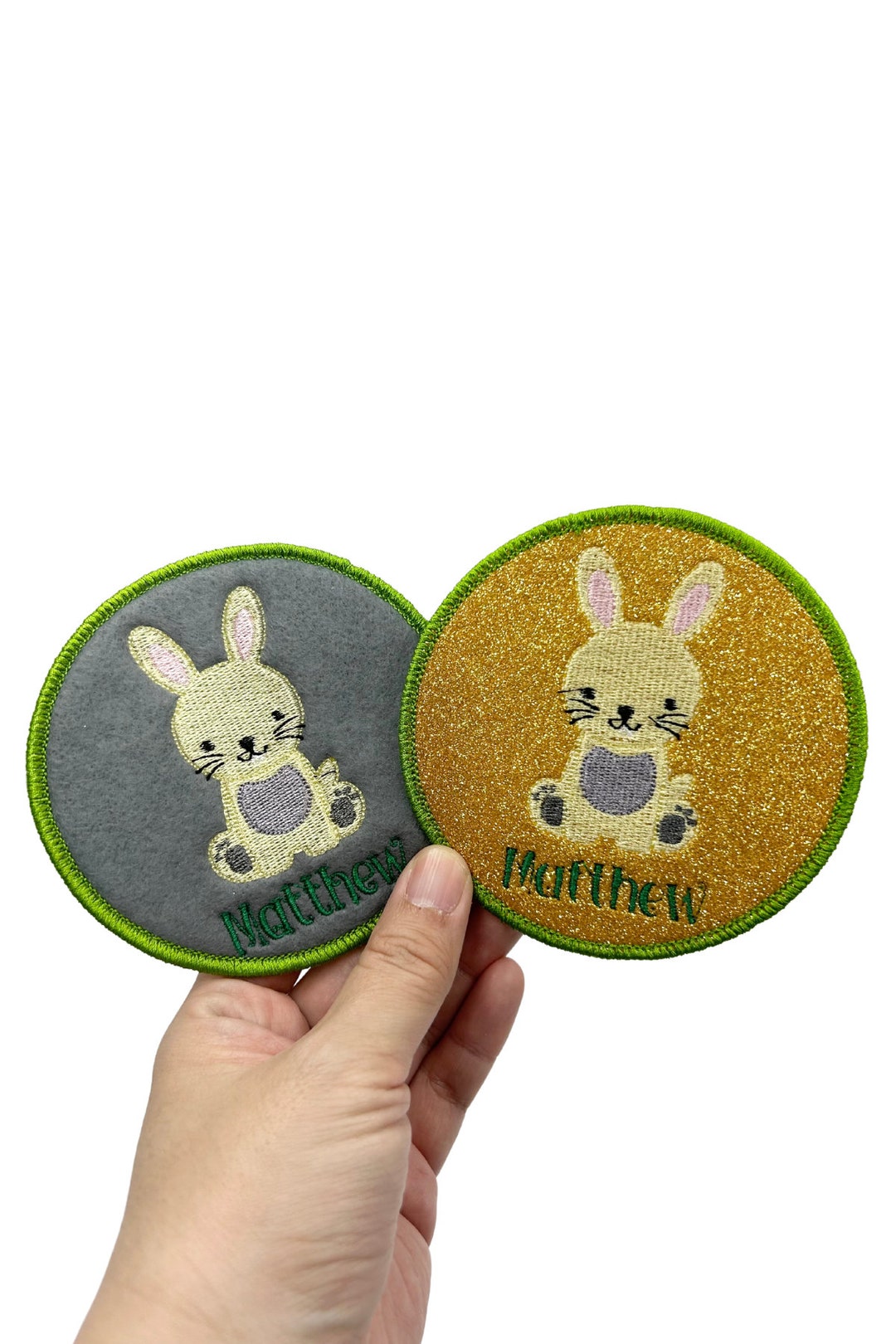Custom Glittered and Felted Iron-on Baby Rabbit Name Tag Patch. Attach ...