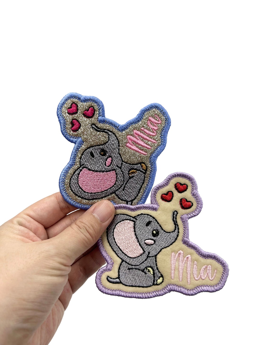 Custom Glittered Felted Iron-on Baby Elephant Name Tag Patch. Attach on ...