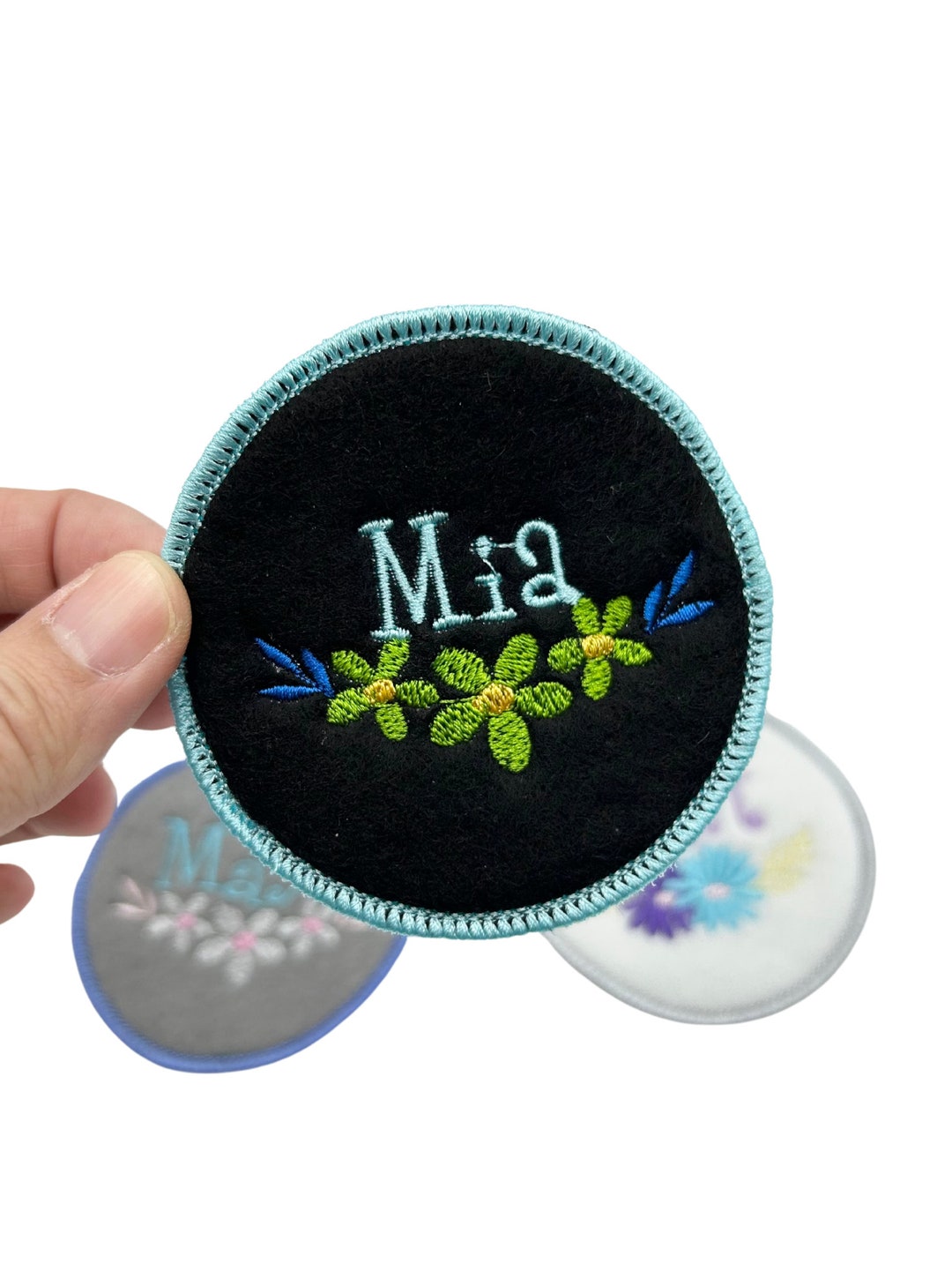 Custom Felted Iron-on Floral Name Tag Patch. Attach on Clothing ...