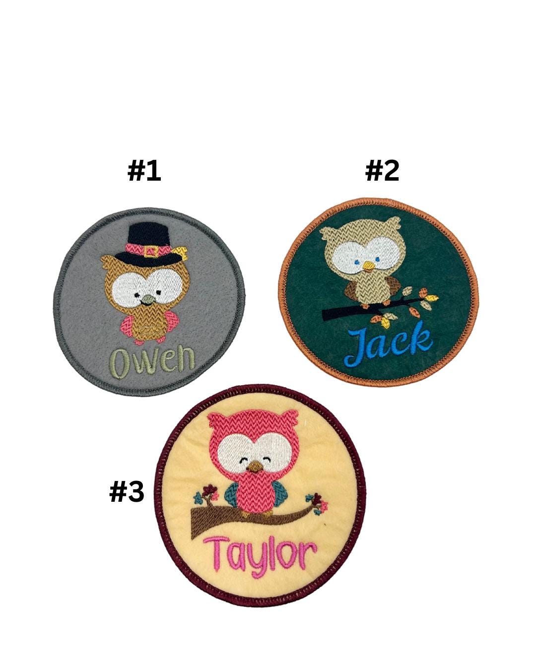 Custom Felted Iron-on Owl Standing Tree Name Tag Patch. Attach on ...