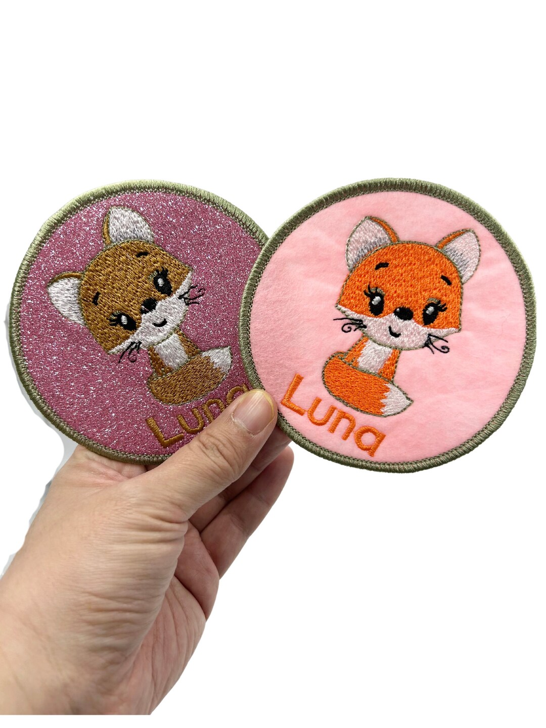 Custom Glittered and Felted Iron-on Baby Fox Name Tag Patch. Attach on ...