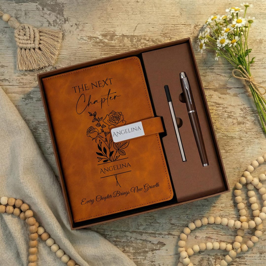 The Next Chapter Journal, Custom Engraved Leather Notebook Set With Pen ...