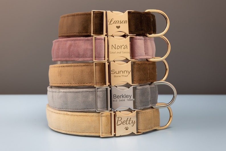 Multiple Colour Velvet Personalise Dog Collar Leash Set With Bow, Brown ...