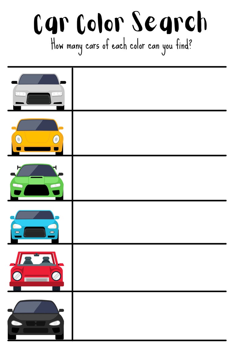 PRINTABLE Car Color Search | Roadtrip Games - Etsy