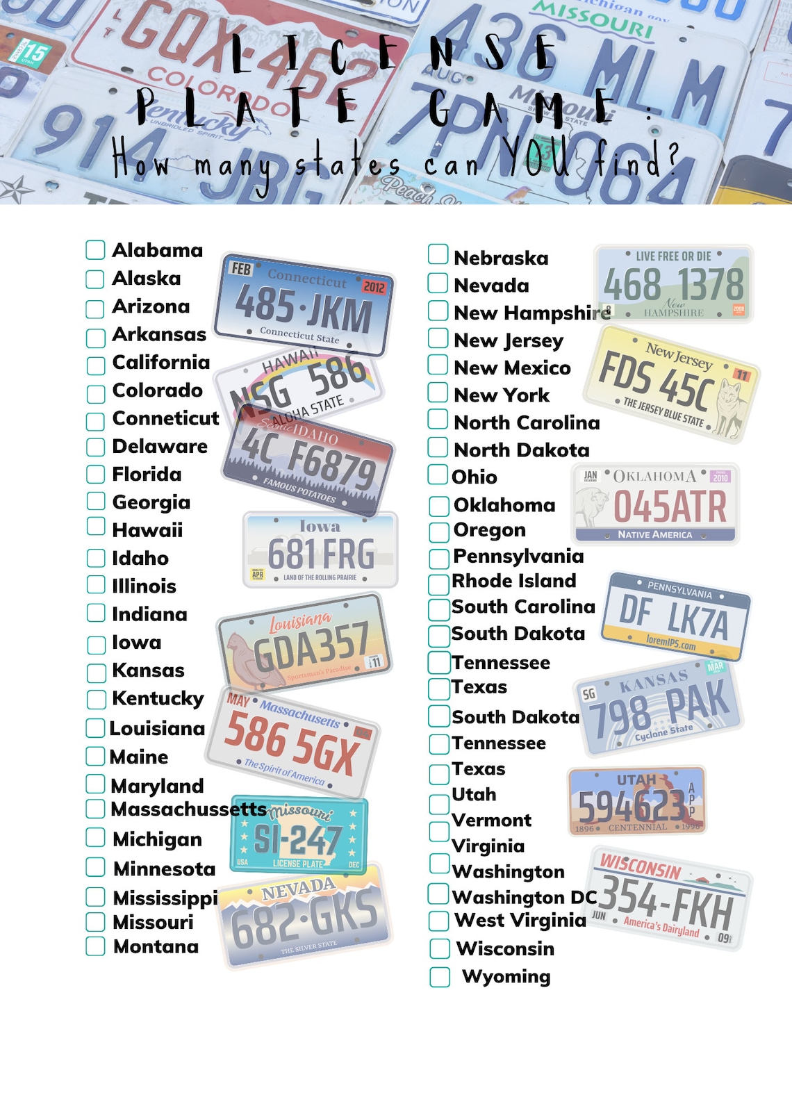 PRINTABLE License Plate Game | Roadtrip Games - Etsy