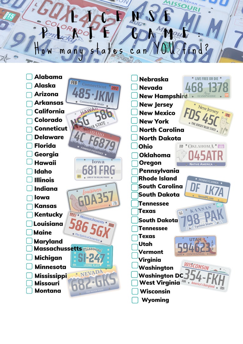 PRINTABLE License Plate Game | Roadtrip Games - Etsy