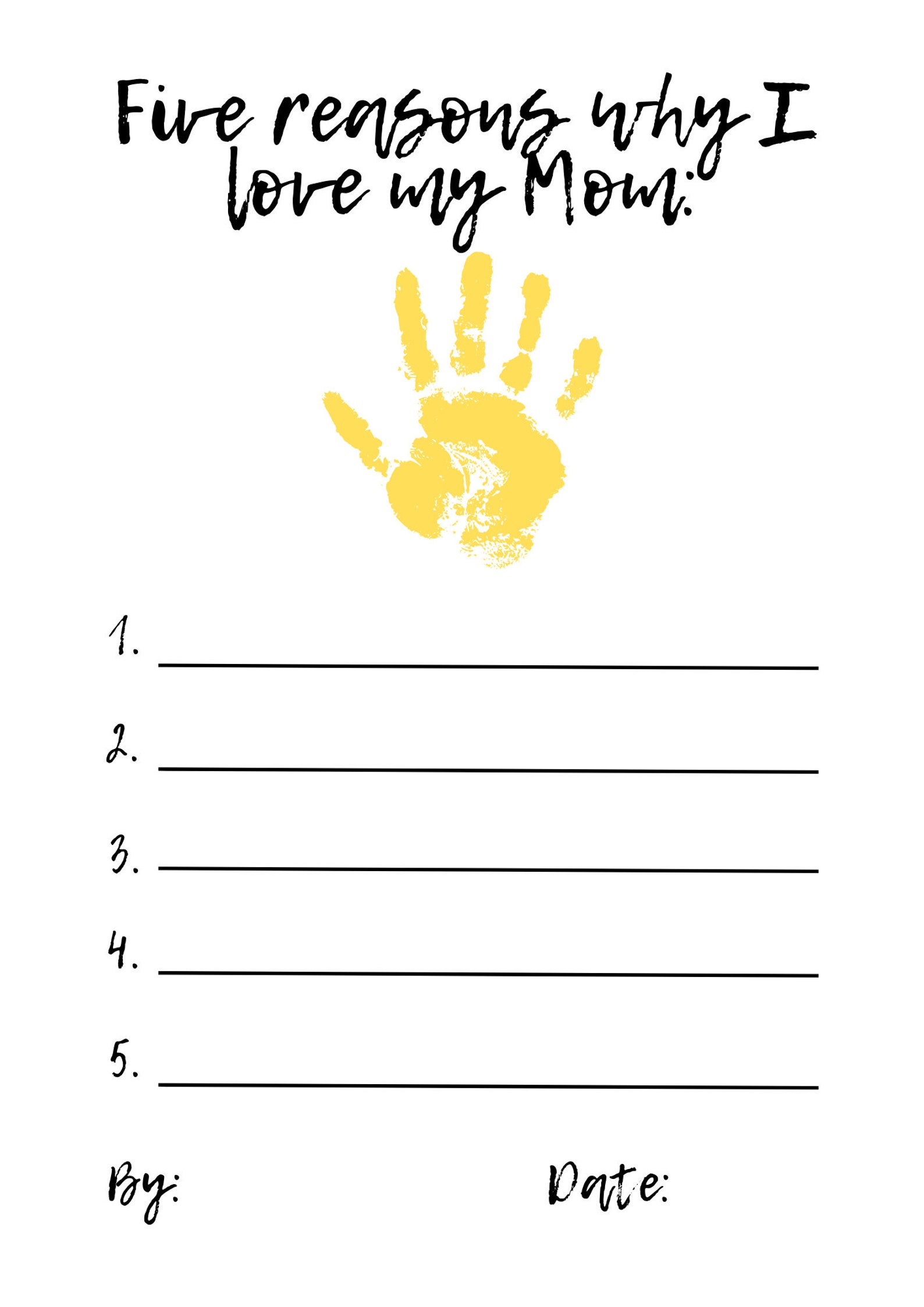PRINTABLE 5 Reasons Why I Love... Mothers Day Handprint Art - Etsy