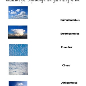 Printable Cloud Types Worksheet | Weather Science PDF - Etsy