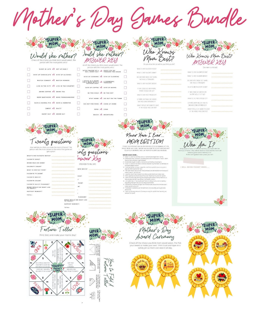 Printable Mother's Day Games Bundle: Party Pack (PDF) - Etsy