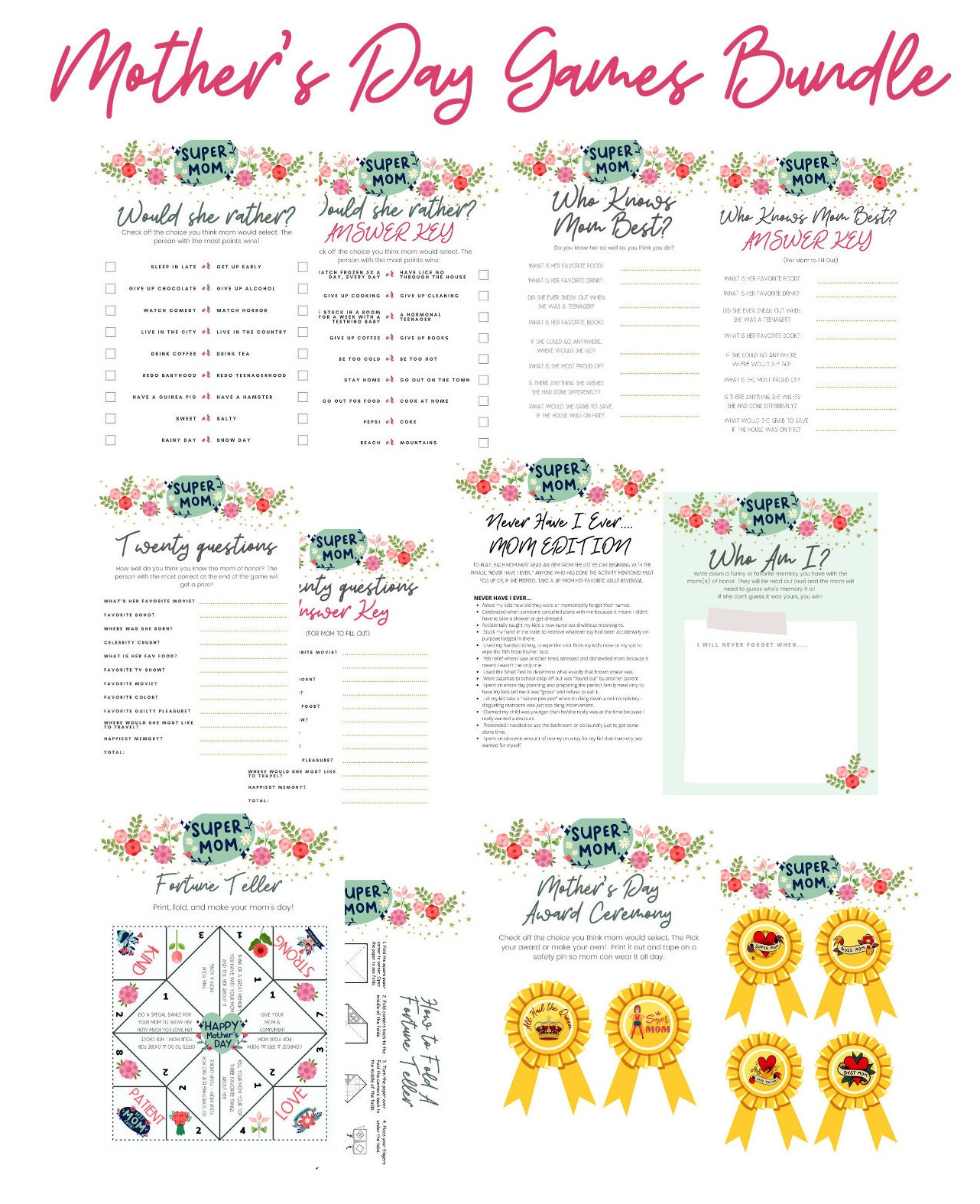 Printable Mother's Day Games Bundle | Mother's Day Party | Digital File ...