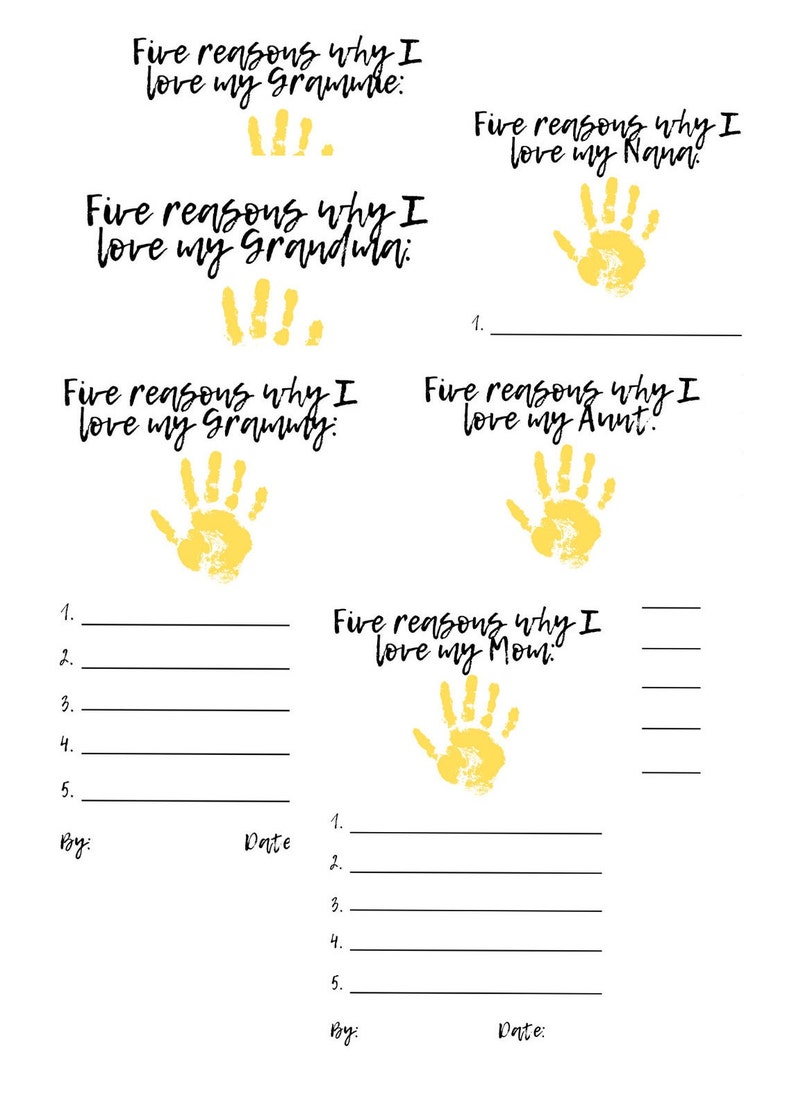 PRINTABLE "5 Reasons Why I Love..." | Mothers Day Handprint Art - Etsy
