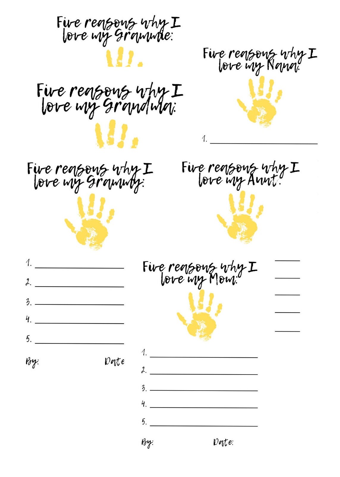 PRINTABLE 5 Reasons Why I Love... Mothers Day Handprint Art - Etsy
