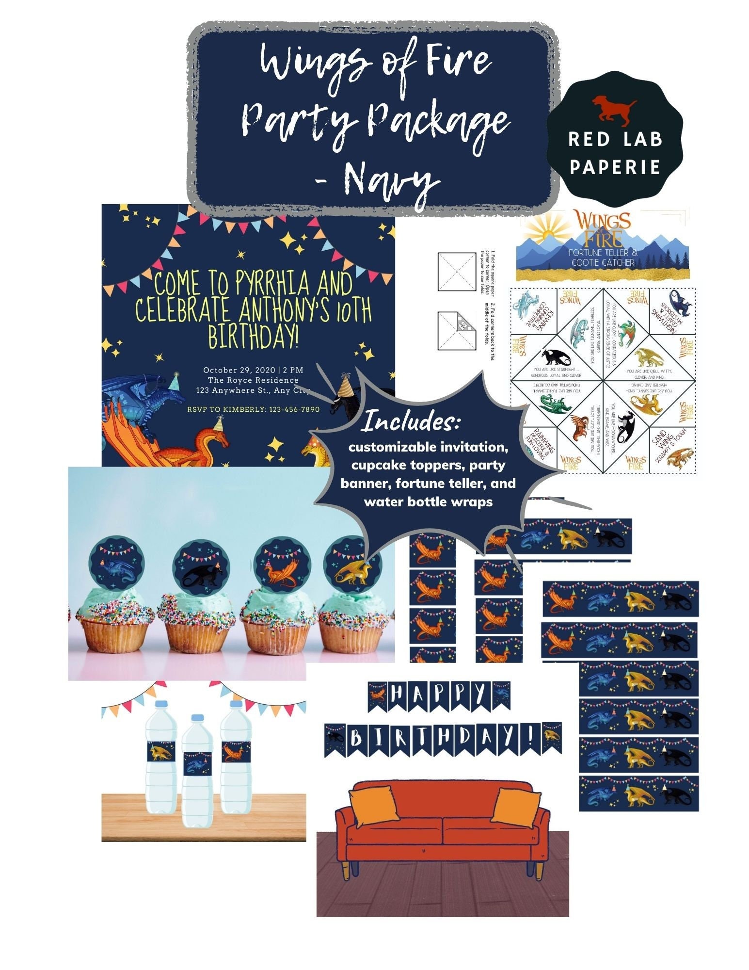 PRINTABLE Dragon Party Package Navy Wings of Fire - Etsy