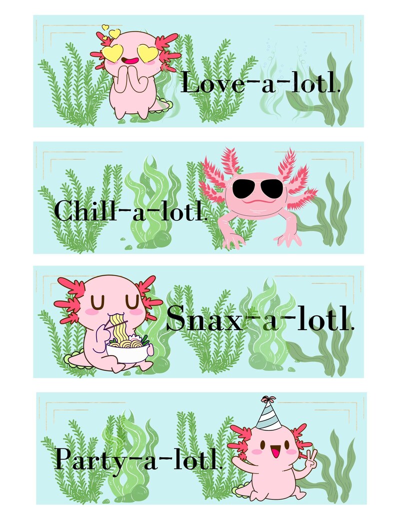 PRINTABLE Axolotl Bookmarks | Axolotl Birthday | Axolotl Party | Party ...