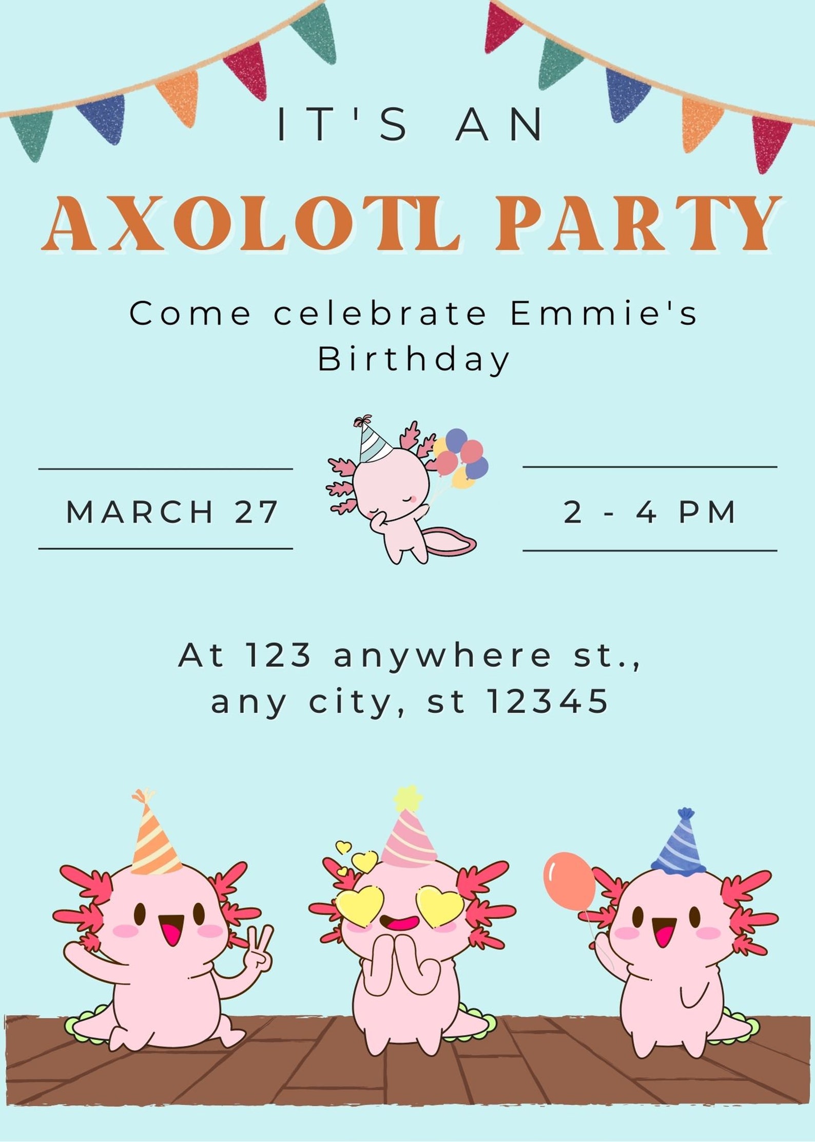 Custom Axolotl Party Invitation | Printable | Axolotl Birthday Party ...