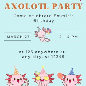 Custom Axolotl Party Invitation | Printable | Axolotl Birthday Party ...