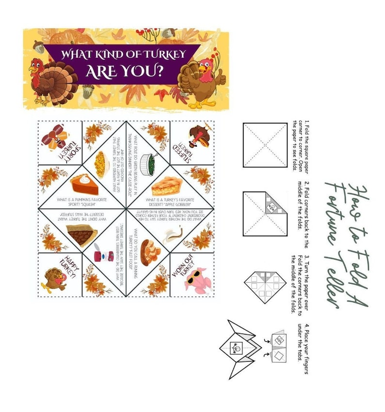 PRINTABLE Thanksgiving Fortune Teller and Cootie Catcher | Thanksgiving ...