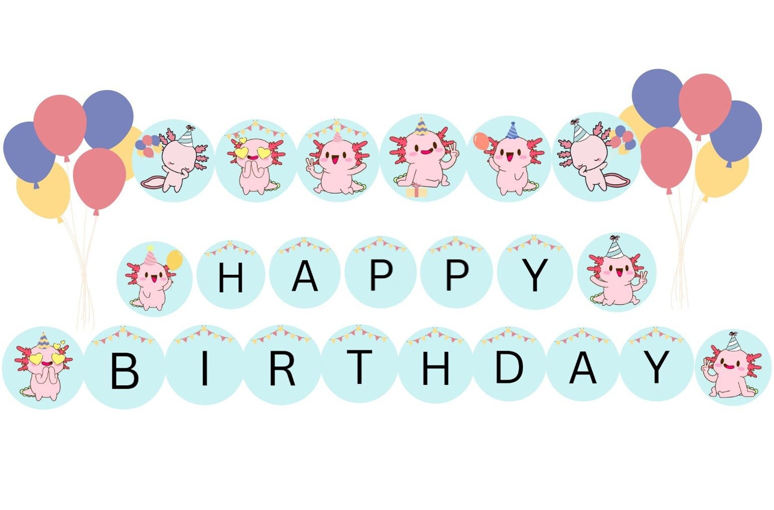 Printable Axolotl Happy Birthday Banner: Party Decor (PDF) - Etsy Australia
