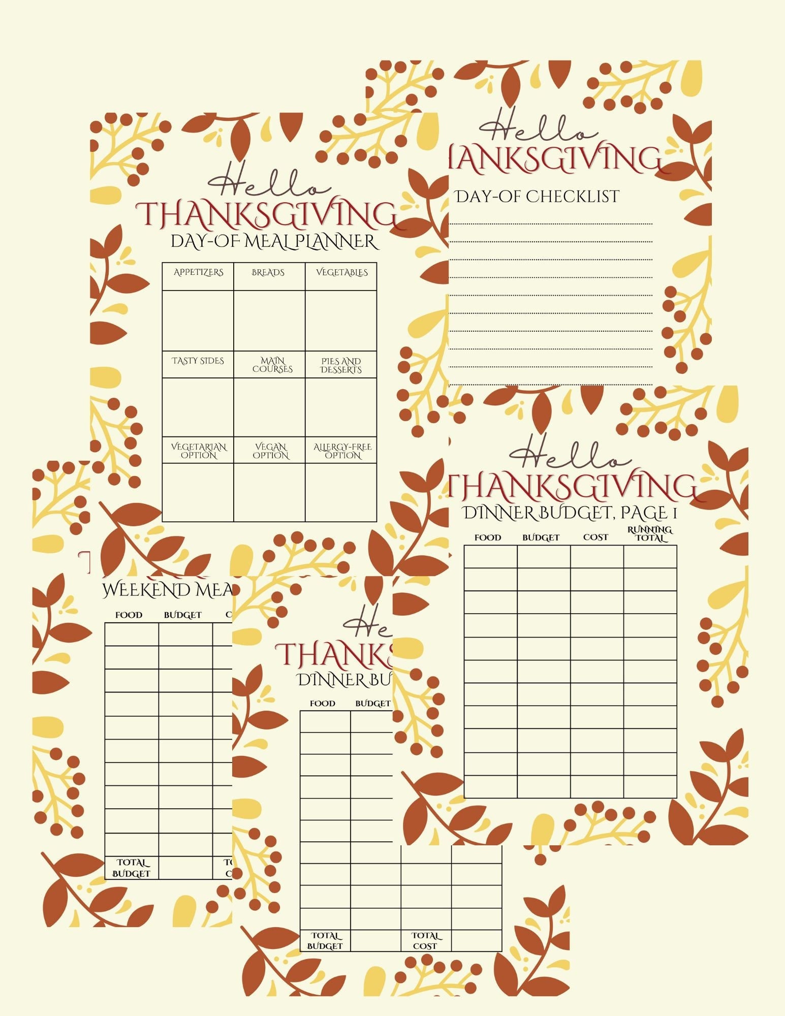 PRINTABLE Thanksgiving Planner | Meal Prep | Shopping List | Budgeting ...