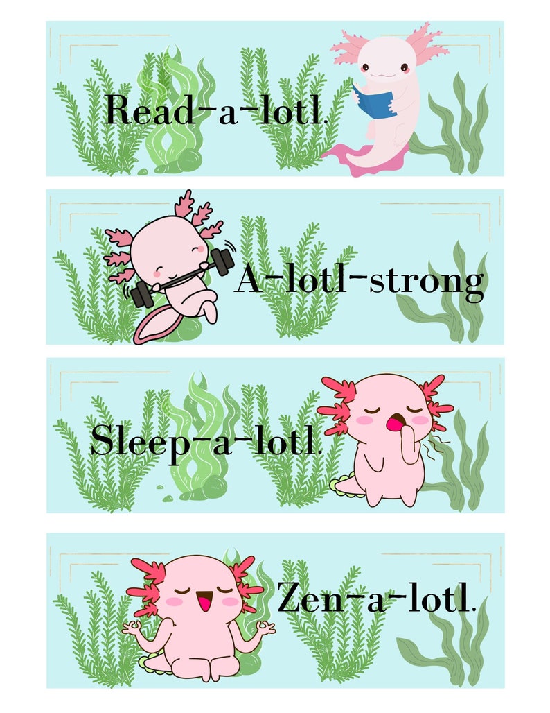 PRINTABLE Axolotl Bookmarks Axolotl Birthday Axolotl Party Party Favor ...
