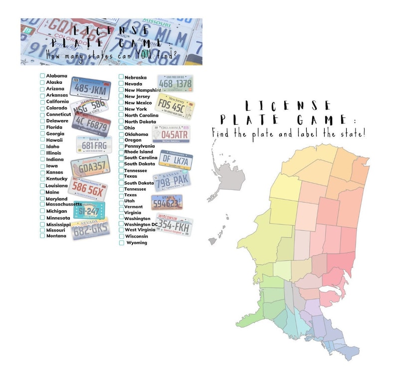PRINTABLE License Plate Game | Roadtrip Games - Etsy