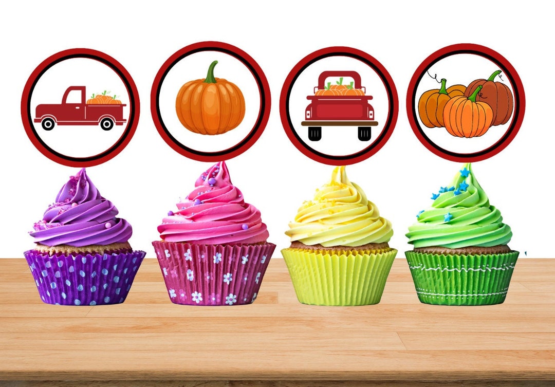 PRINTABLE Harvest Fest Cupcake Toppers | Halloween | Pumpkins | Red ...