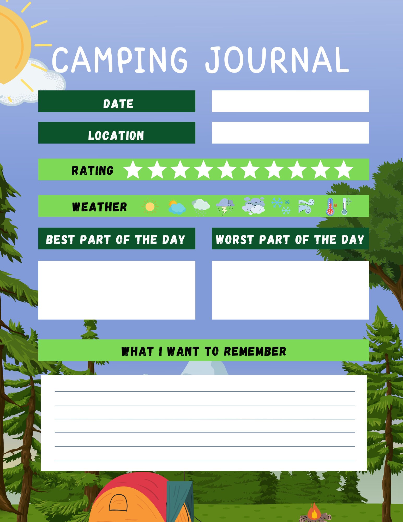 Printable Kids Camping Journal - Etsy