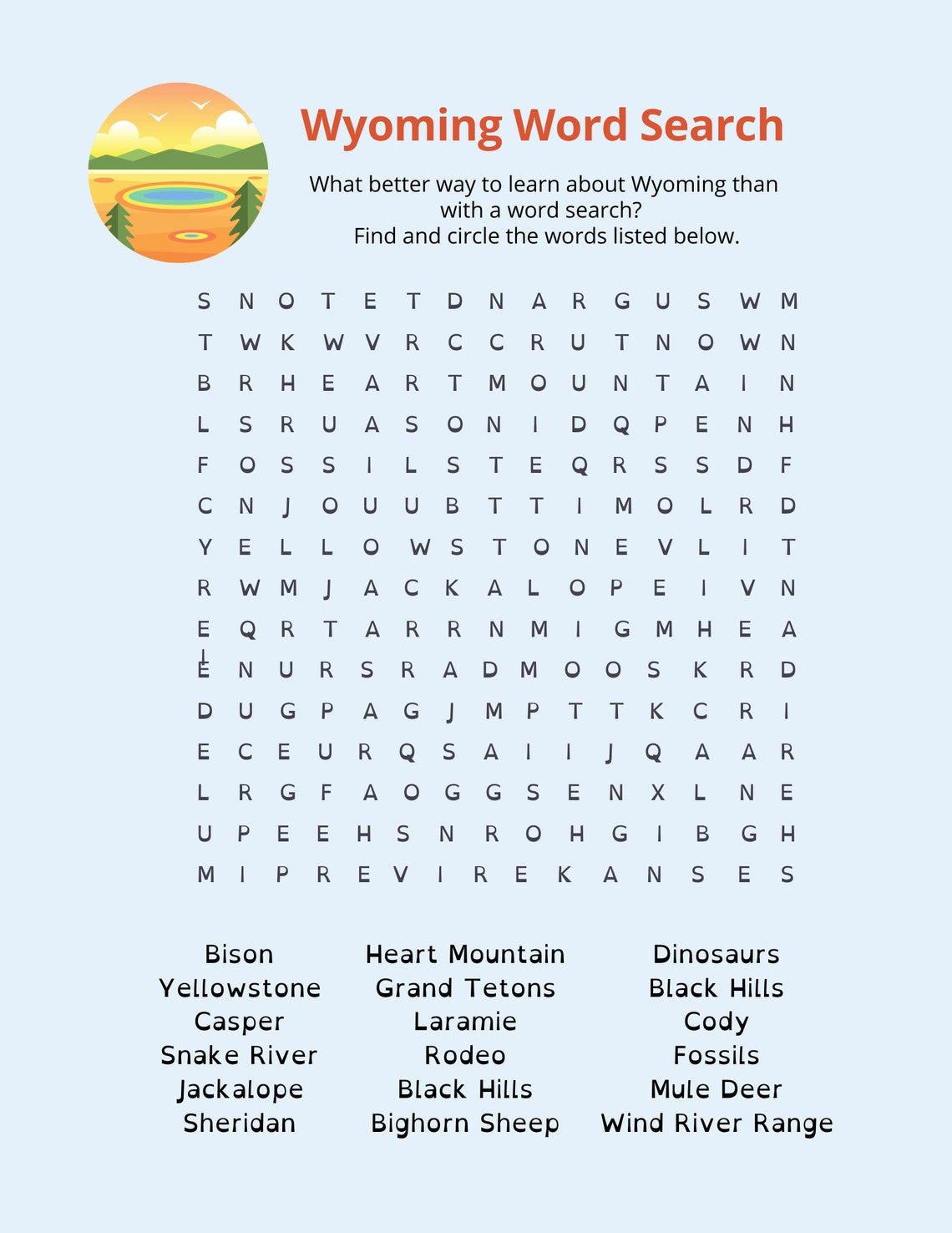 PRINTABLE Wyoming Road Trip Activities and Games Road Trip - Etsy