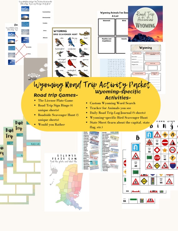 PRINTABLE Wyoming Road Trip Activities and Games Road Trip | Etsy