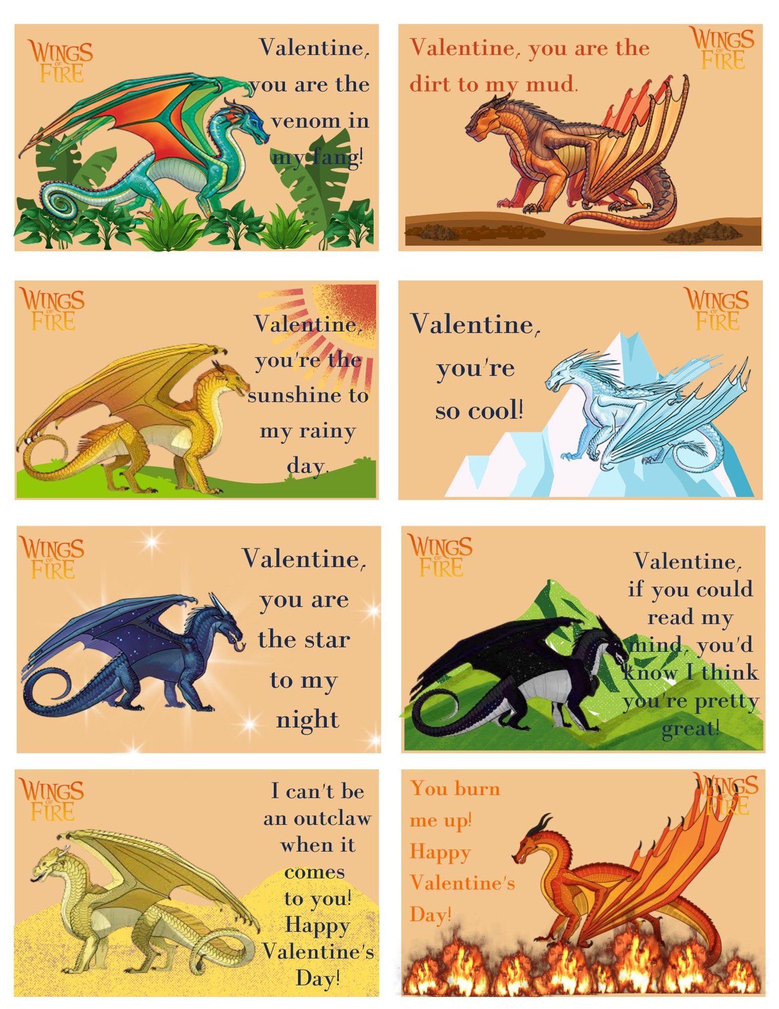 Wings of Fire Valentines Cards: School Party Favors (digital) - Etsy