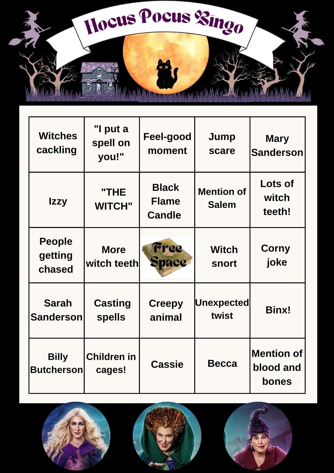 PRINTABLE Hocus Pocus Movie Watch Bingo Halloween Game Hocus Pocus ...