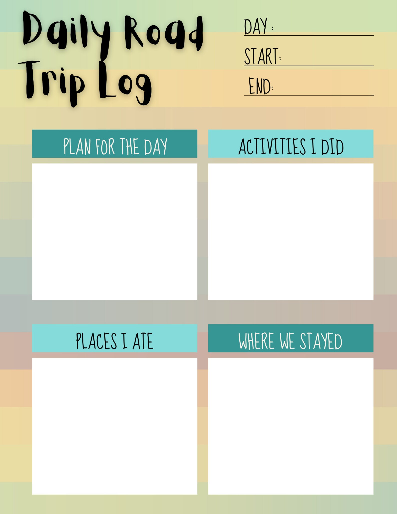PRINTABLE Kids Daily Road Trip Log | Daily Tracker | Road Trip ...