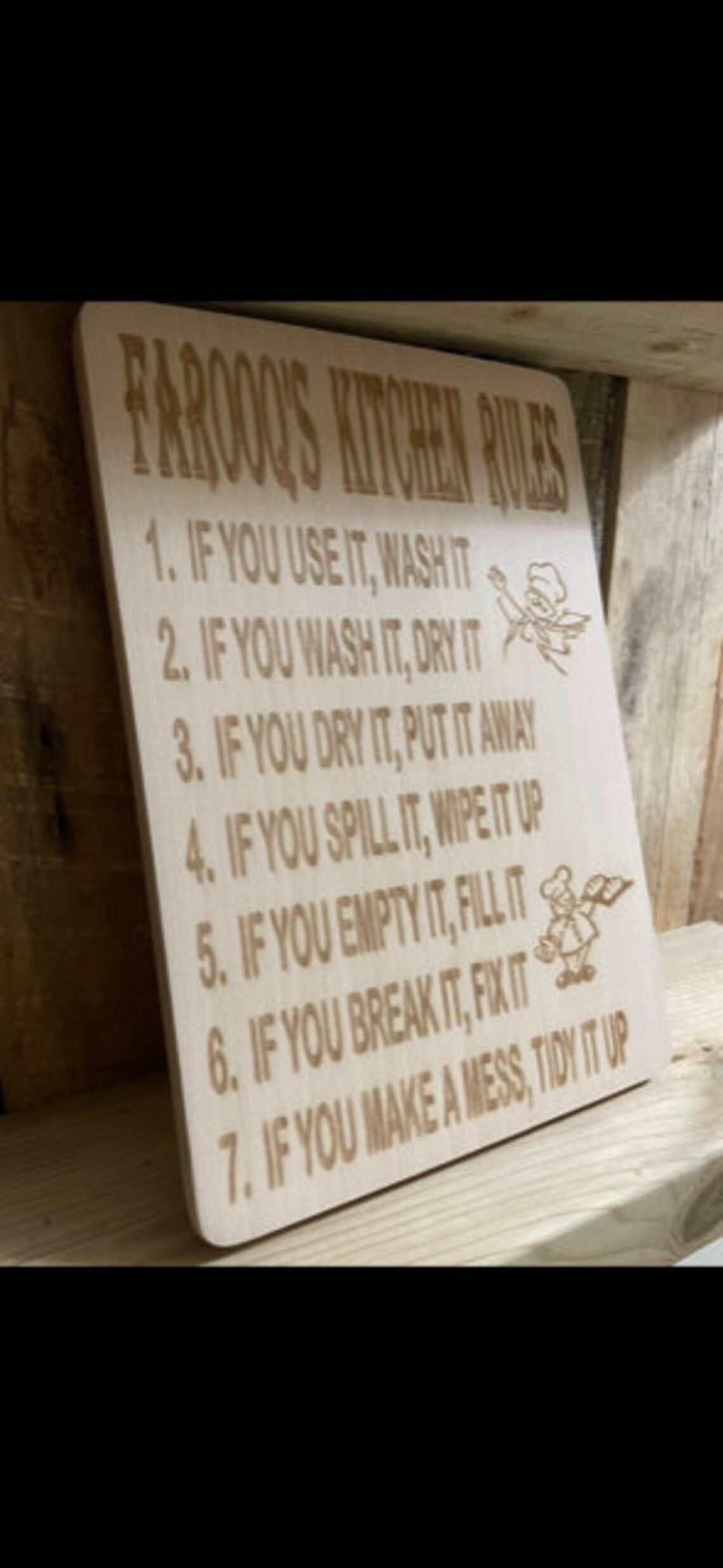 Personalised Kitchen Rules Wooden Plaque, Any Name, 200mm X 300mm X ...