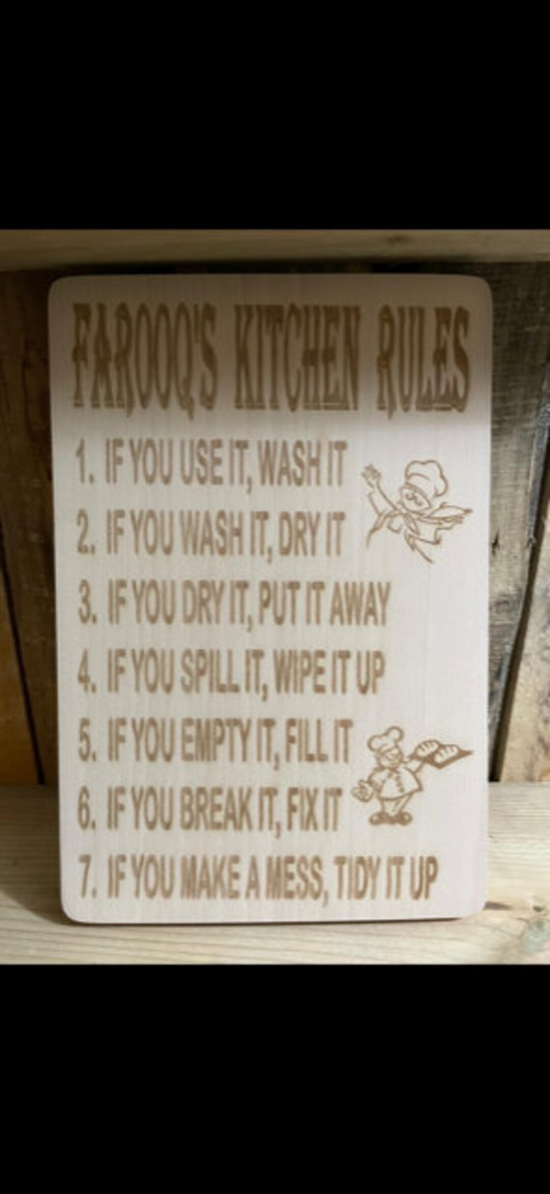 Personalised Kitchen Rules Wooden Plaque, Any Name, 200mm X 300mm X ...