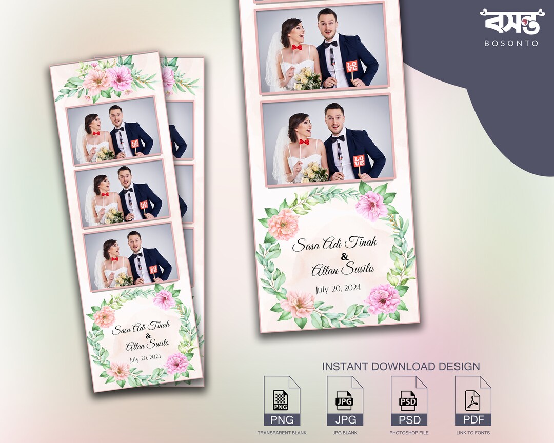 2x6 Wedding Photo Booth Template, 2x6 Photo Booth Stripe, Floral ...
