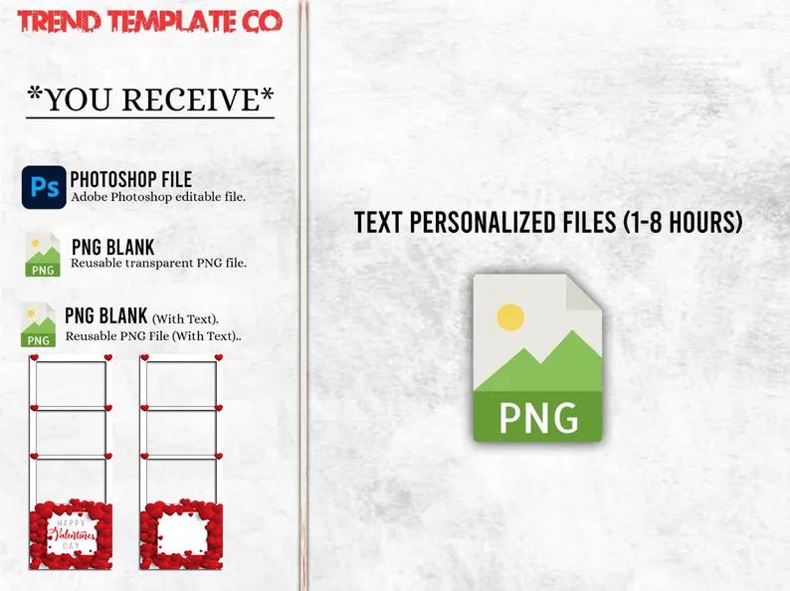 Valentine's Day Photo Booth Template: 2x6 PNG, PSD (digital Download ...