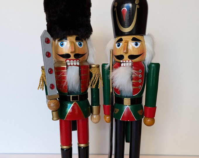 Nutcracker Soldiers 15" Tall, Vintage Pair of Two With Natural Wood ...