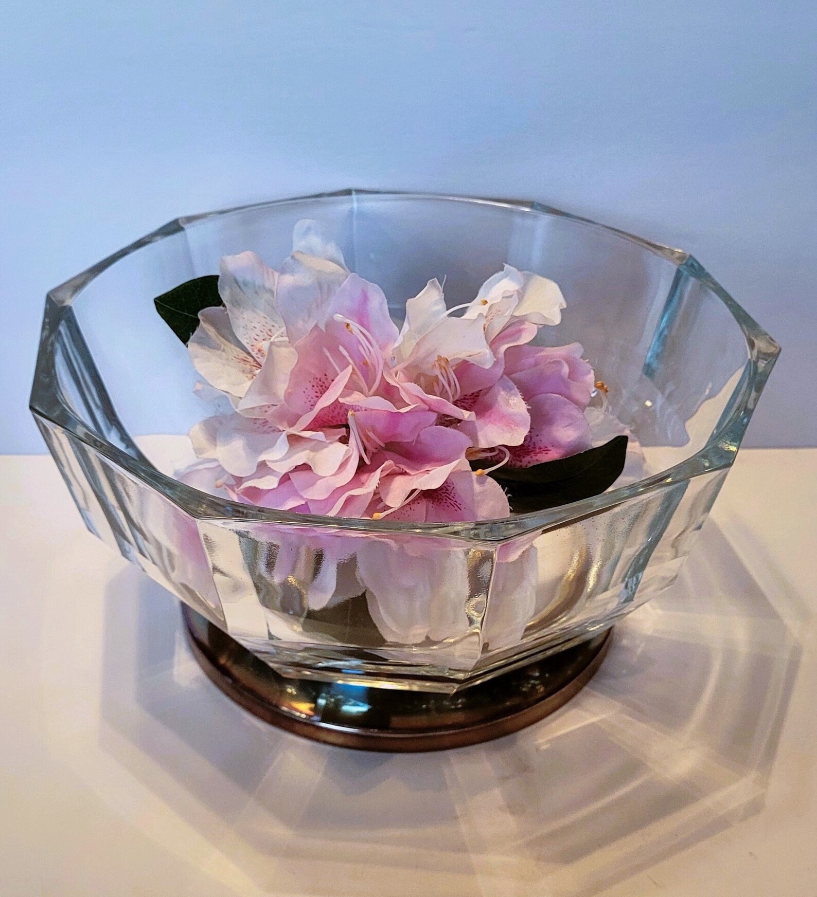 Vintage Decagon Crystal Glass Bowl W/silver Plated Foot, Made in Italy ...