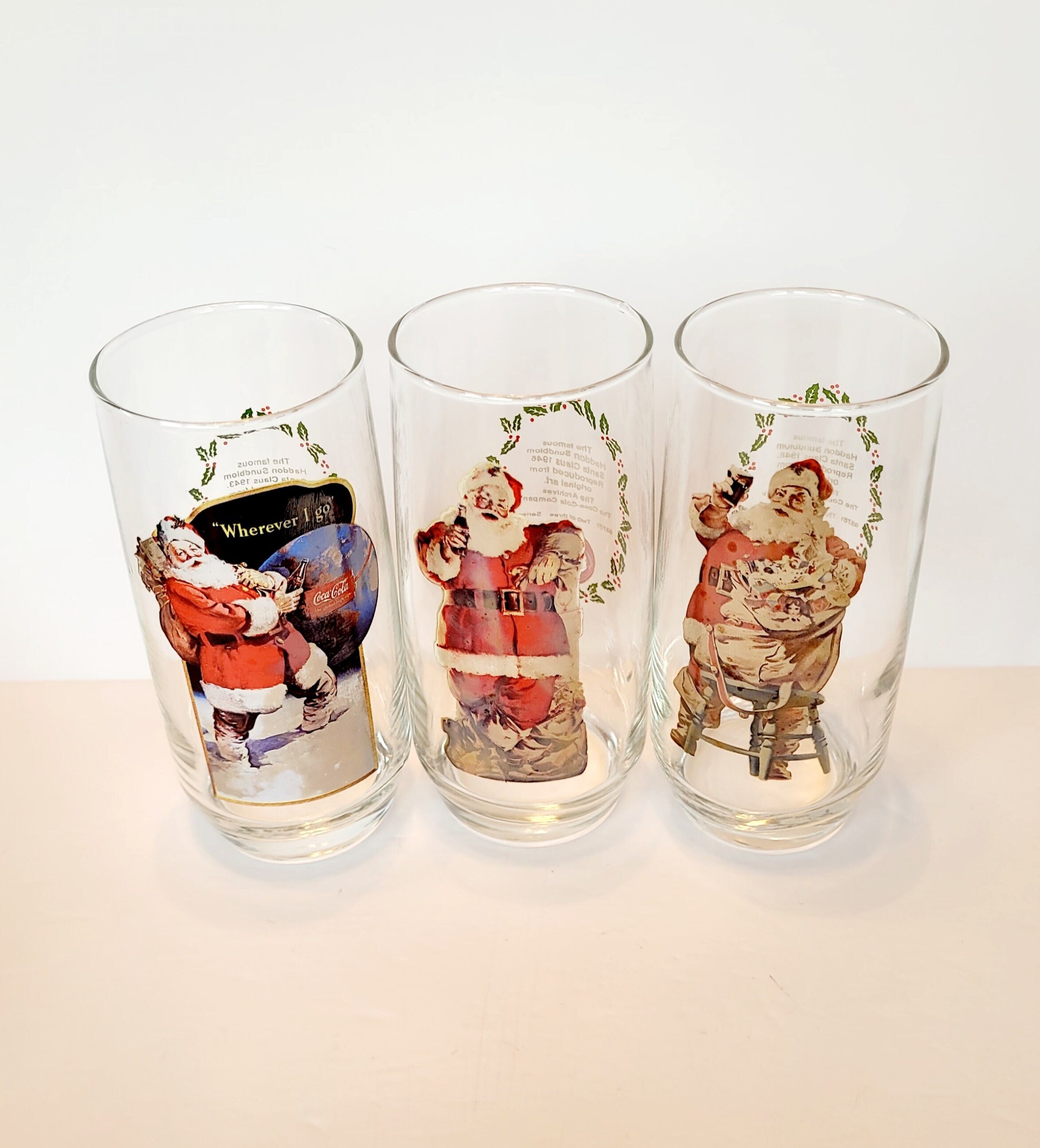 COCA-COLA SANTA Glasses Complete Set of 3 Haddon Sundblom - Etsy