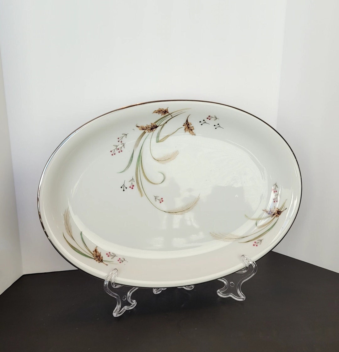 Vintage Twilight Wheat Platter: Gold Trim, Red & Silver Berries, Rare ...