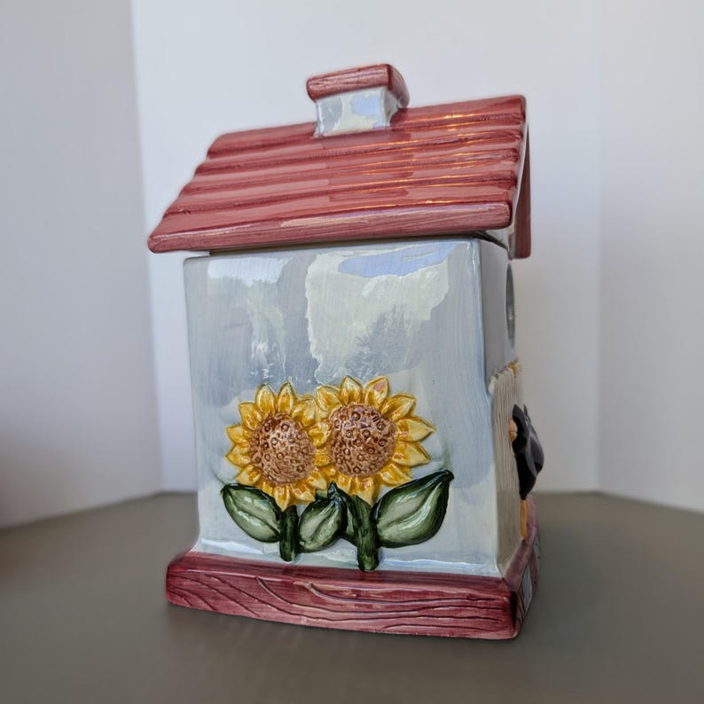 International Birdhouse Black Bird Sunflower Cookie Jar, Vintage BICO ...
