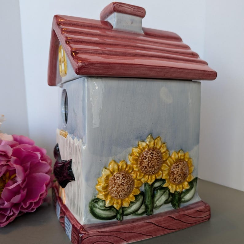 International Birdhouse Black Bird Sunflower Cookie Jar, Vintage BICO ...