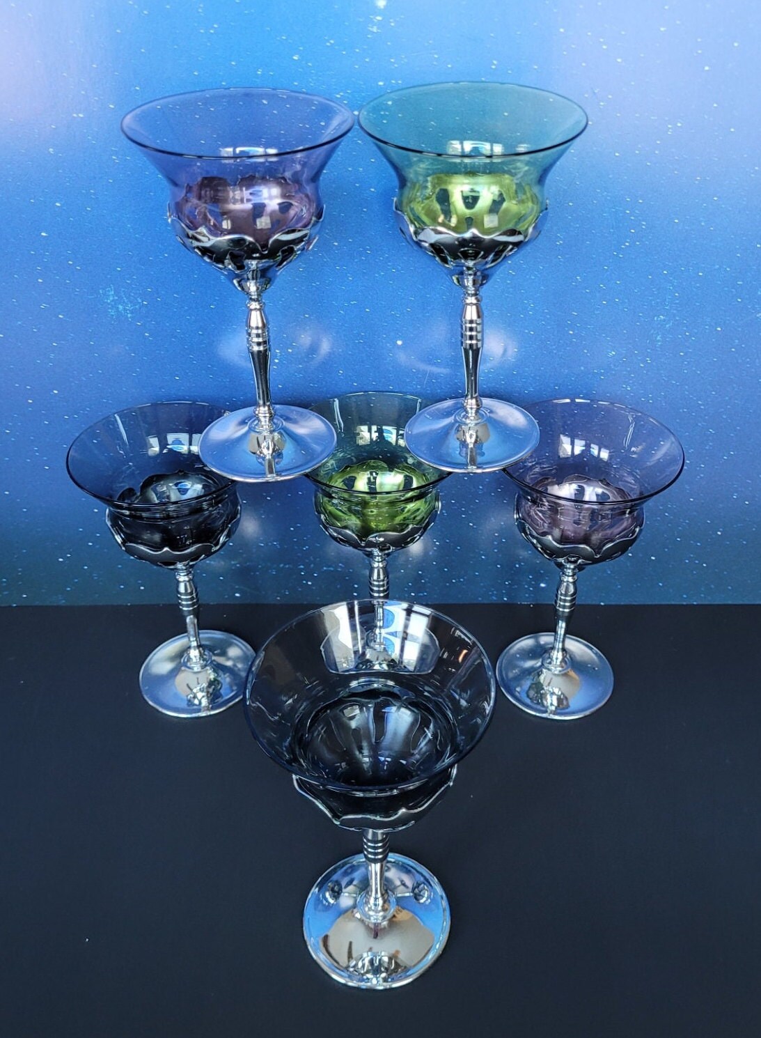 Vintage Wine Glasses Multi-colored Chrome Scrollwork Set of 6 - Etsy