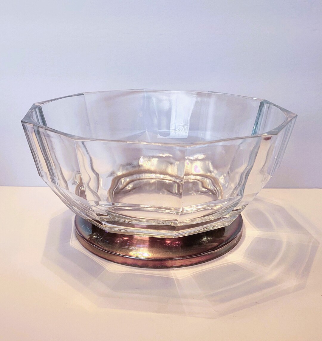 Vintage Decagon Crystal Glass Bowl W/silver Plated Foot, Made in Italy ...