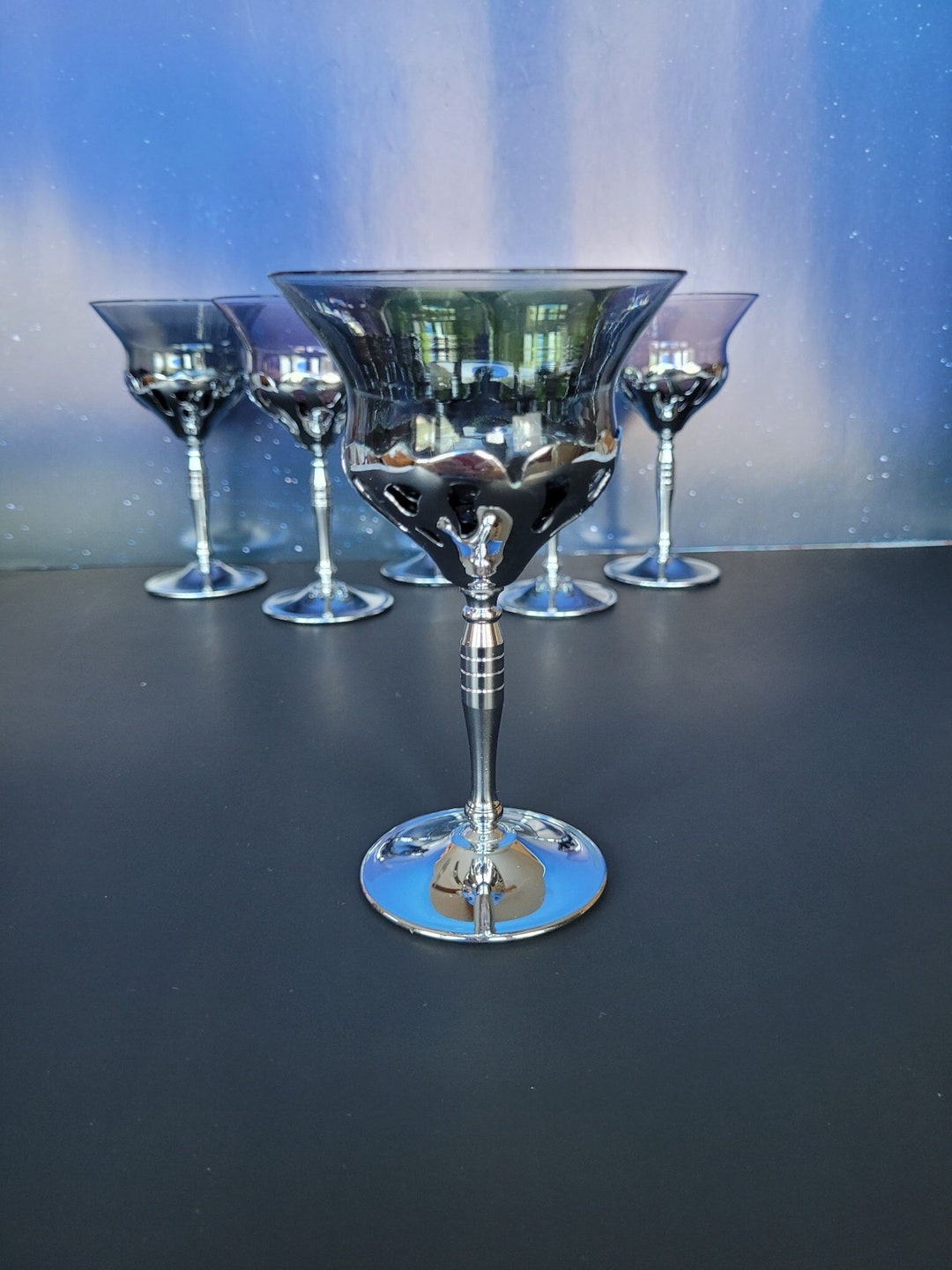 Vintage Wine Glasses Multi-colored Chrome Scrollwork Set of - Etsy