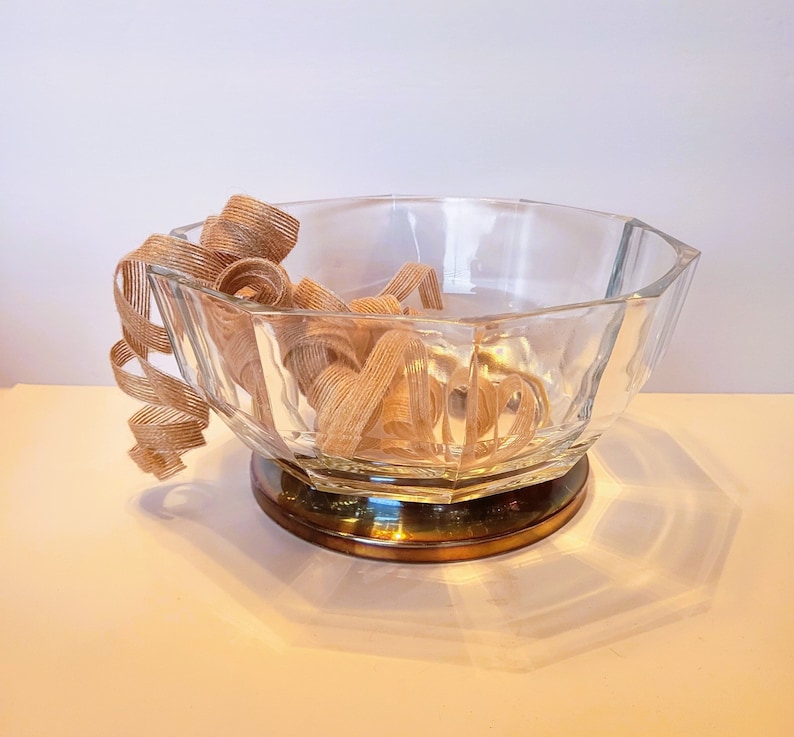 Vintage Decagon Crystal Glass Bowl W/silver Plated Foot, Made in Italy ...